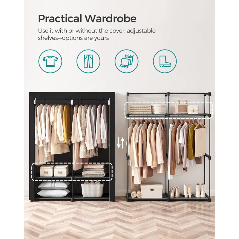Closet Wardrobe Portable Closet For Bedroom Clothes Rail With Non Woven Fabric Cover Clothes Storage Organizer 55.1 X 16.9 X 68.5 Inches Black